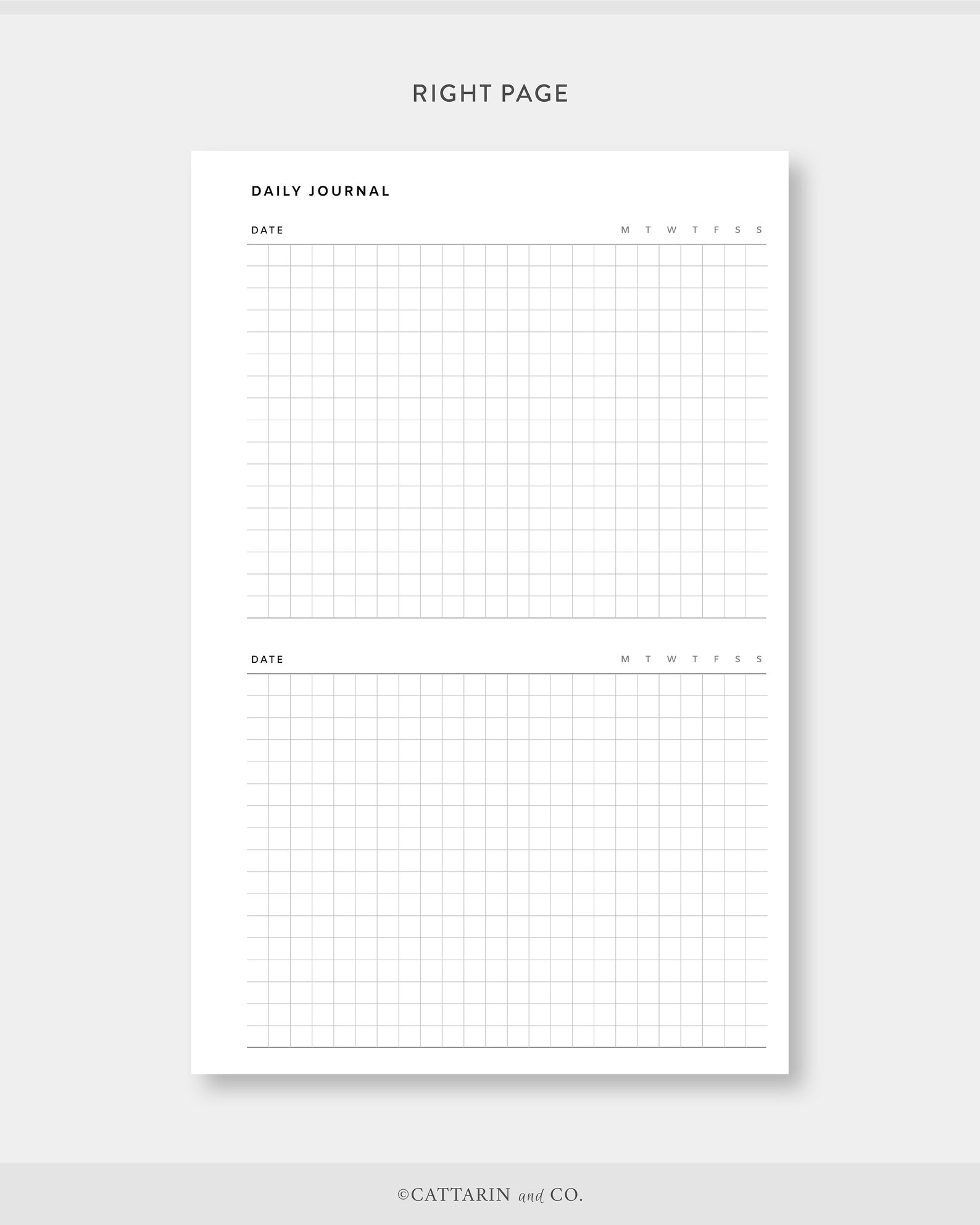Half Letter, 2D1P Daily Journal Grid Daily Planner Printable Undated ...