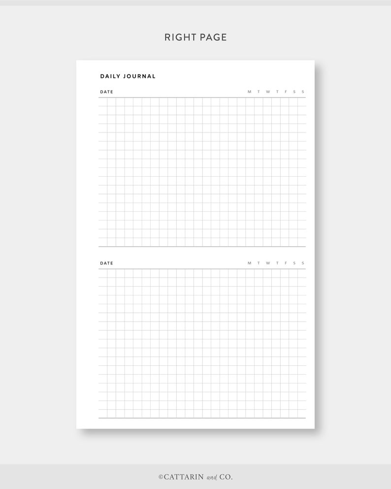 Half Letter, 2D1P Daily Journal Grid Daily Planner Printable Undated ...