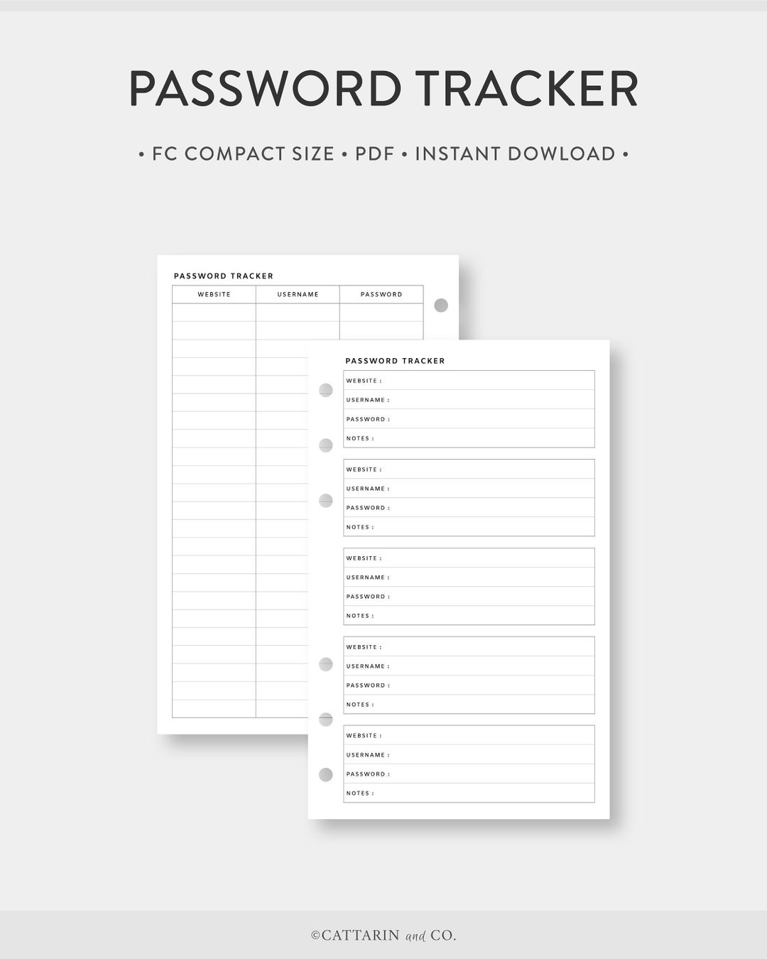 FC Compact, Password Tracker Printable | Password Log Password Keeper ...