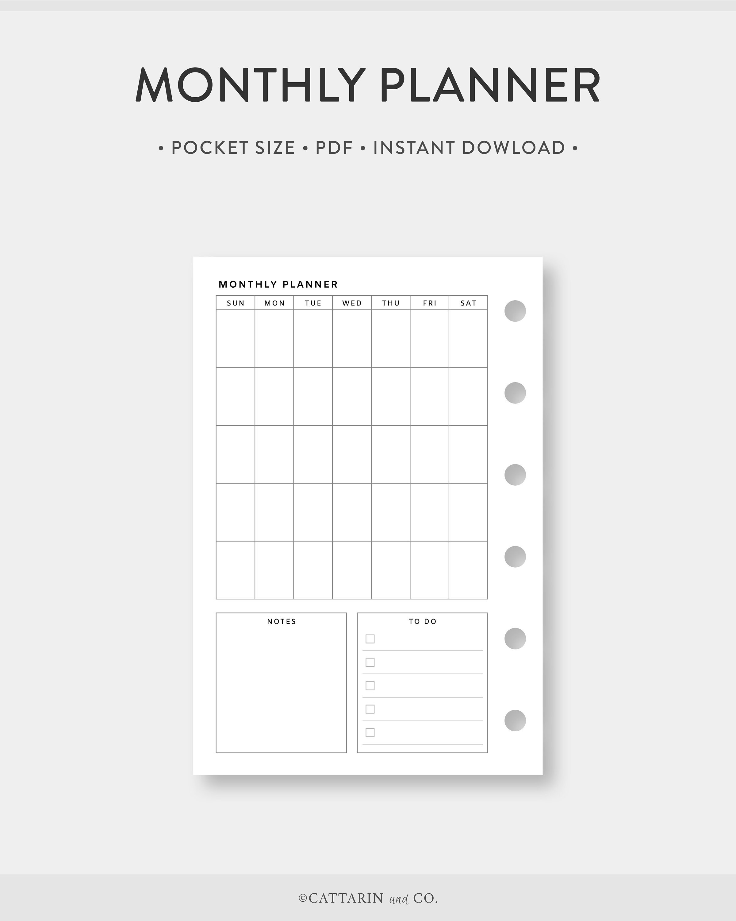 Pocket, Undated Monthly Planner Printable Month on One Page to Do ...