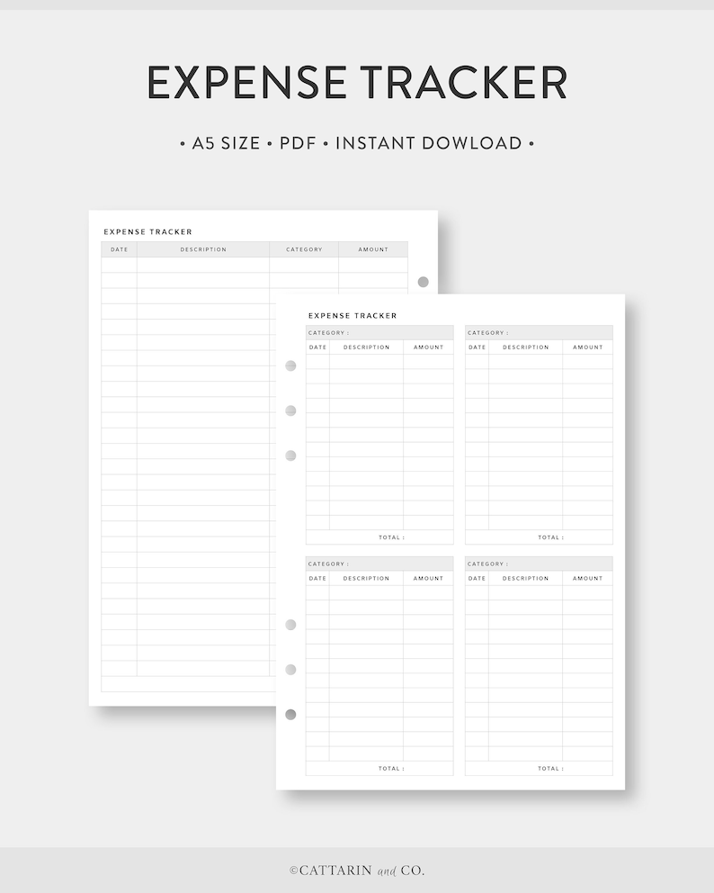 A5, Expense Tracker Printable Spending Log, Purchase Recorder, Spending ...