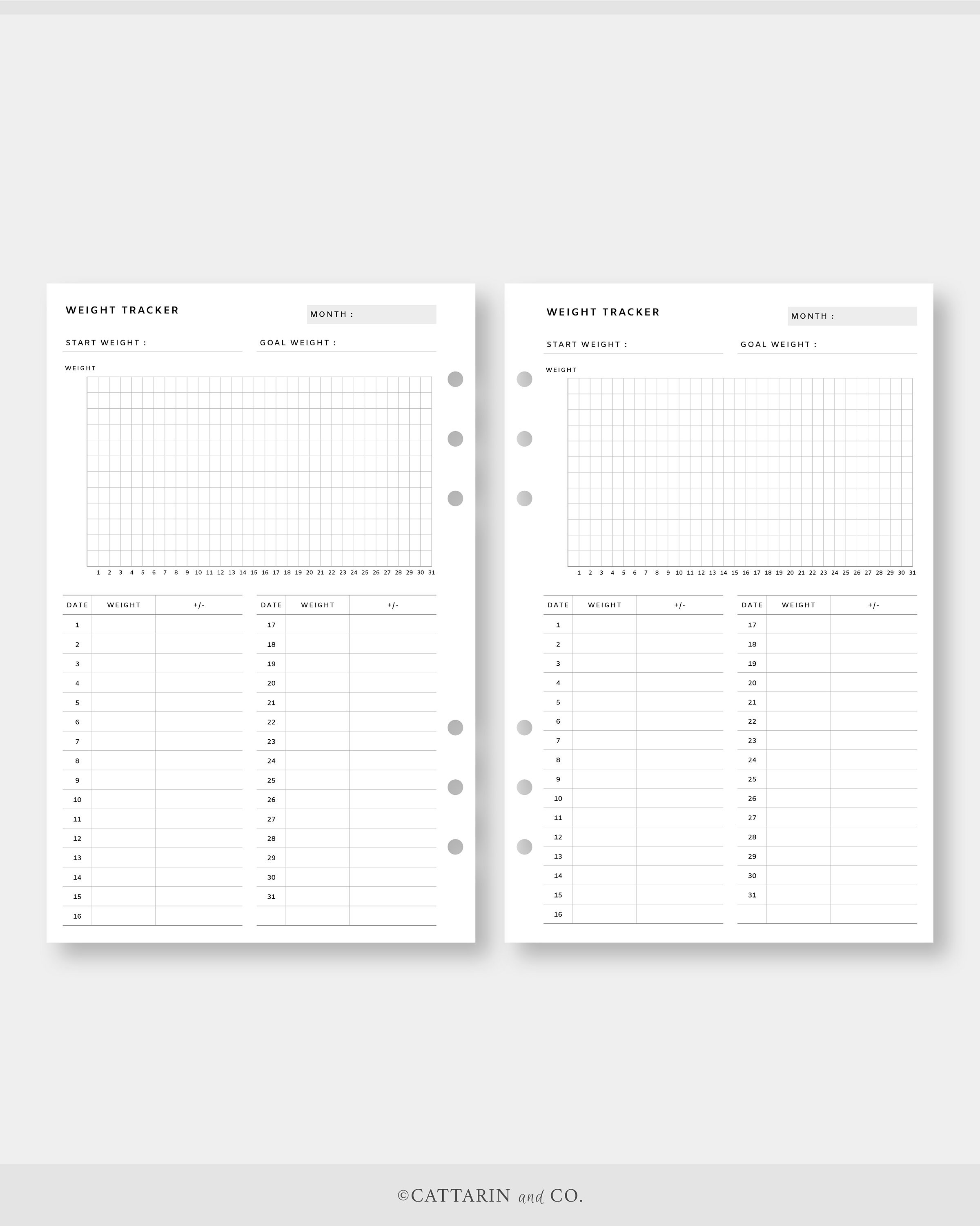 Half Letter, Weight Tracker Printable | Monthly Weight Loss Chart ...