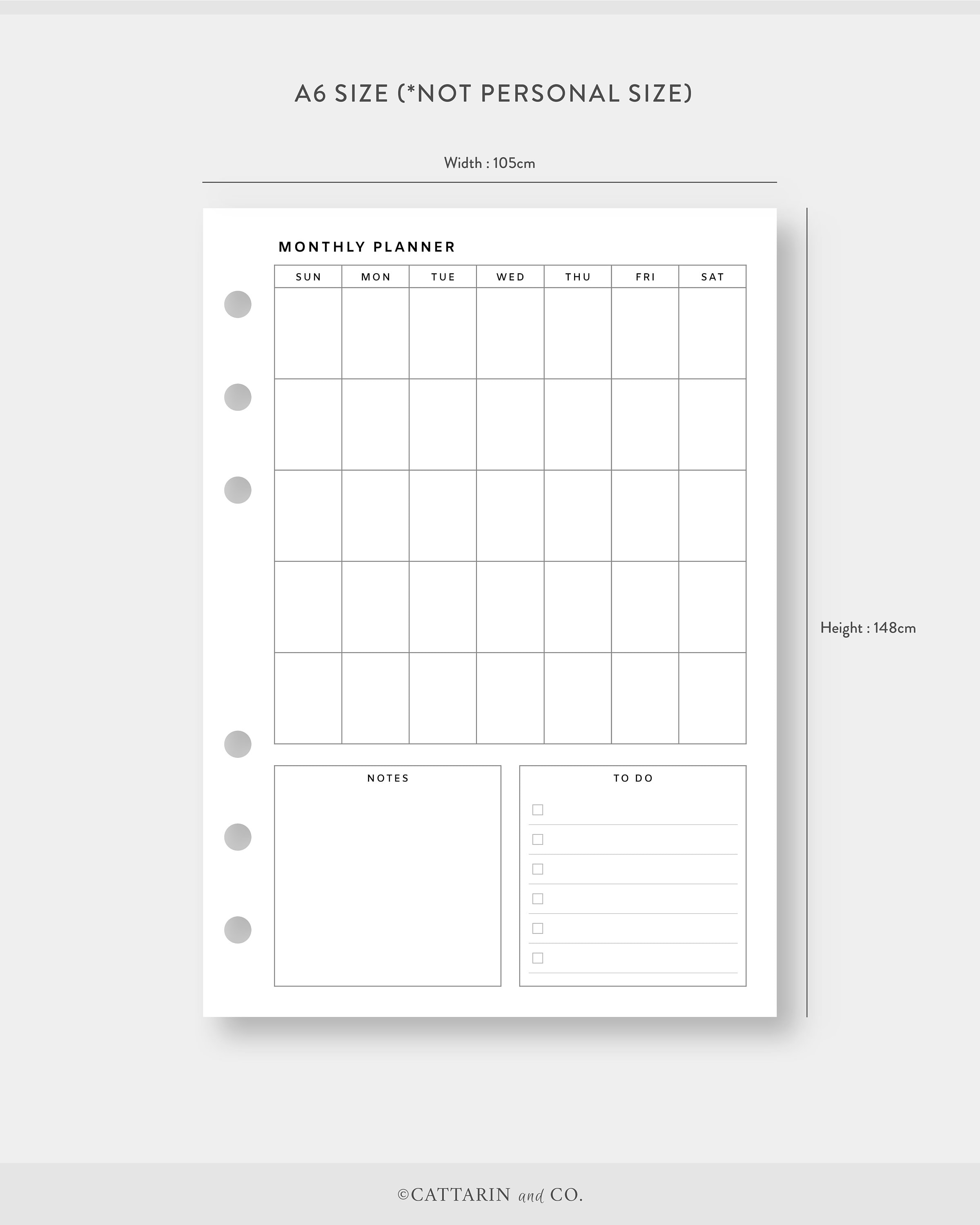 A6, Undated Monthly Planner Printable | Month on One Page | to Do List ...