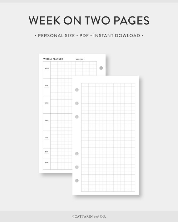 Personal Undated Weekly Planner Grid Paper Week on Two - Etsy