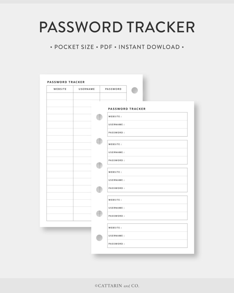 Pocket Password Tracker Printable Password Log Password | Etsy