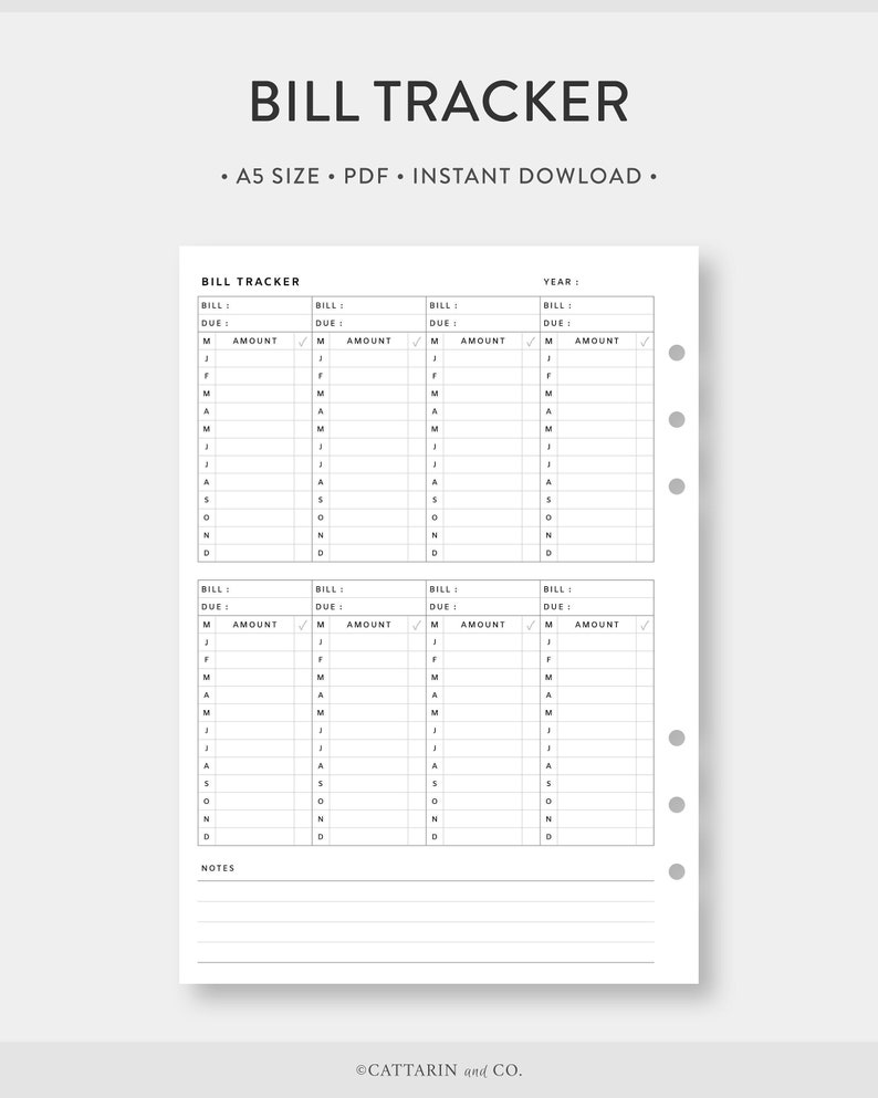 A5, Bill Tracker Printable | Spending Log | Bill Organizer Bill Due ...