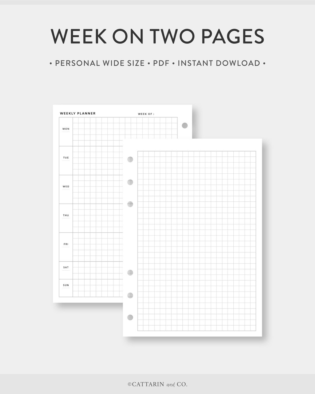 Personal Wide, Undated Weekly Planner Grid Paper | Week on Two Pages ...