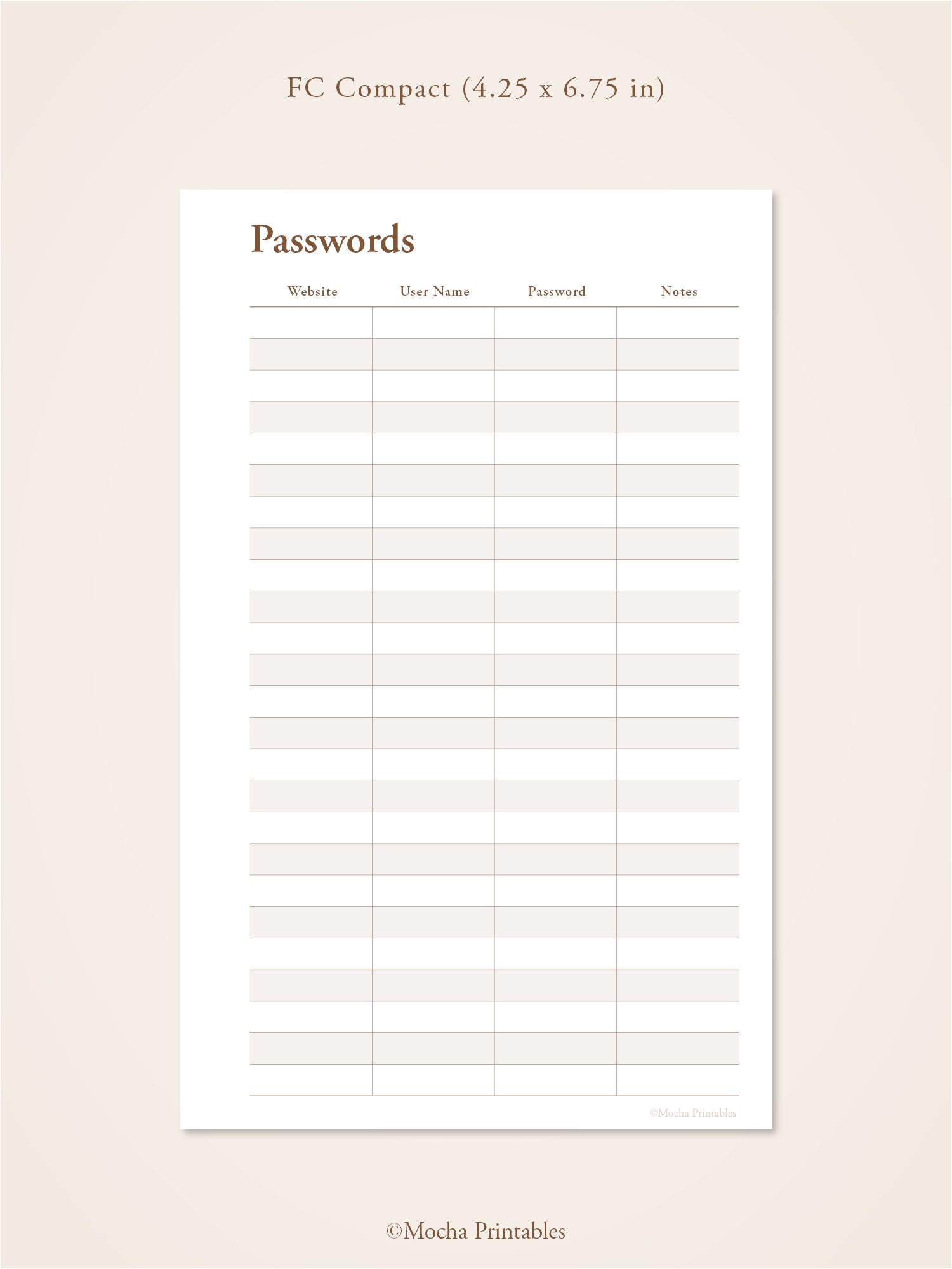 FC Compact, Password Tracker Printable Password Log Password Keeper - Etsy