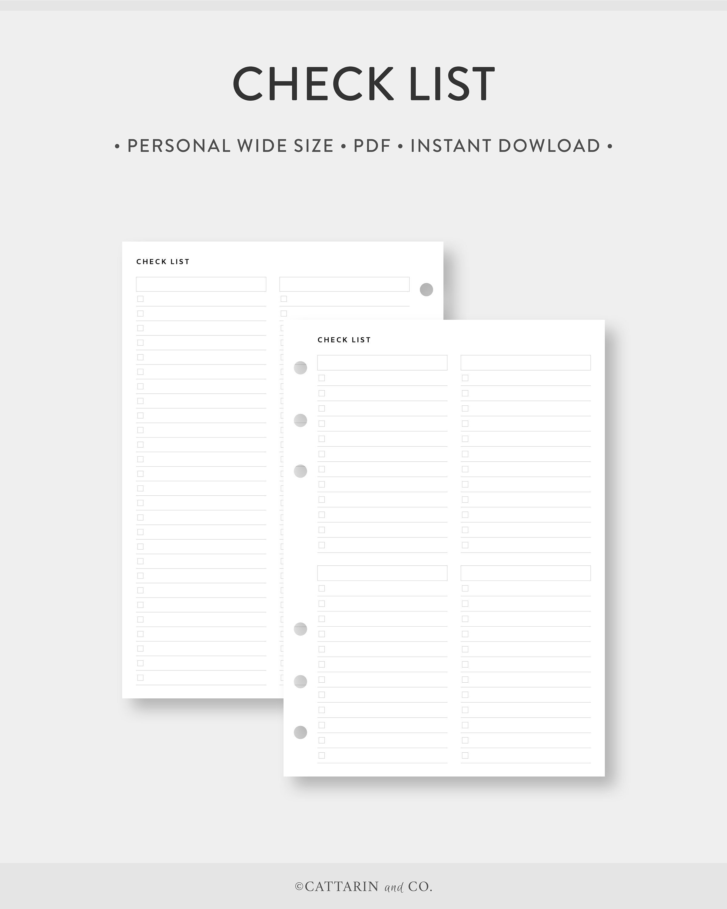 Personal Wide, Check List Printable Blank to Do List Template Task ...