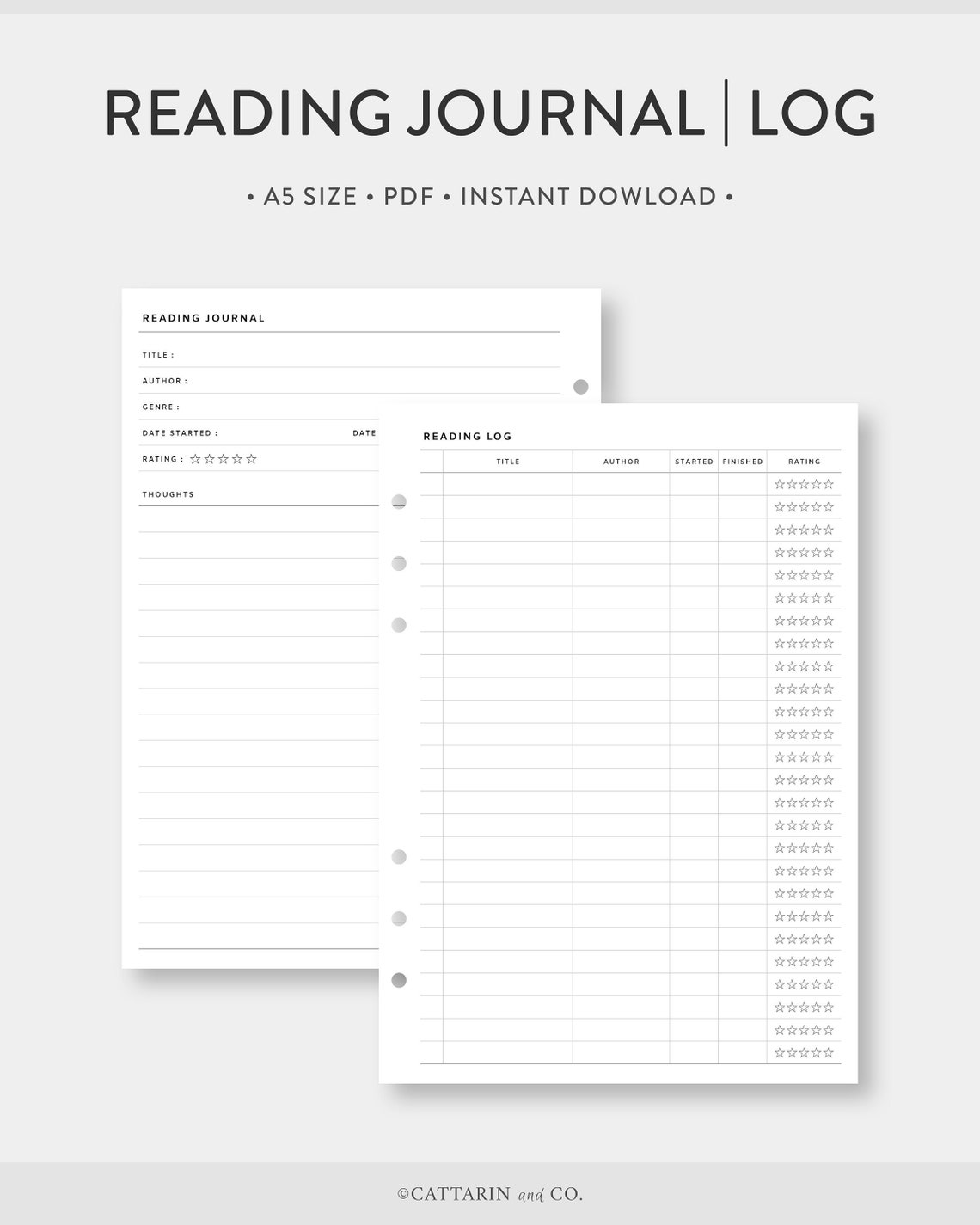 A5, Reading Journal, Log Printable Set | Book Review, List | Simple ...