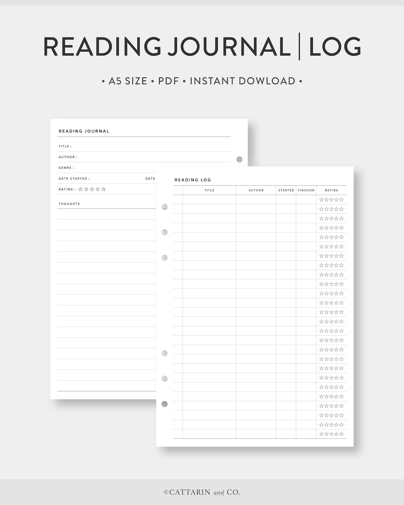 A5, Reading Journal, Log Printable Set | Book Review, List | Simple ...