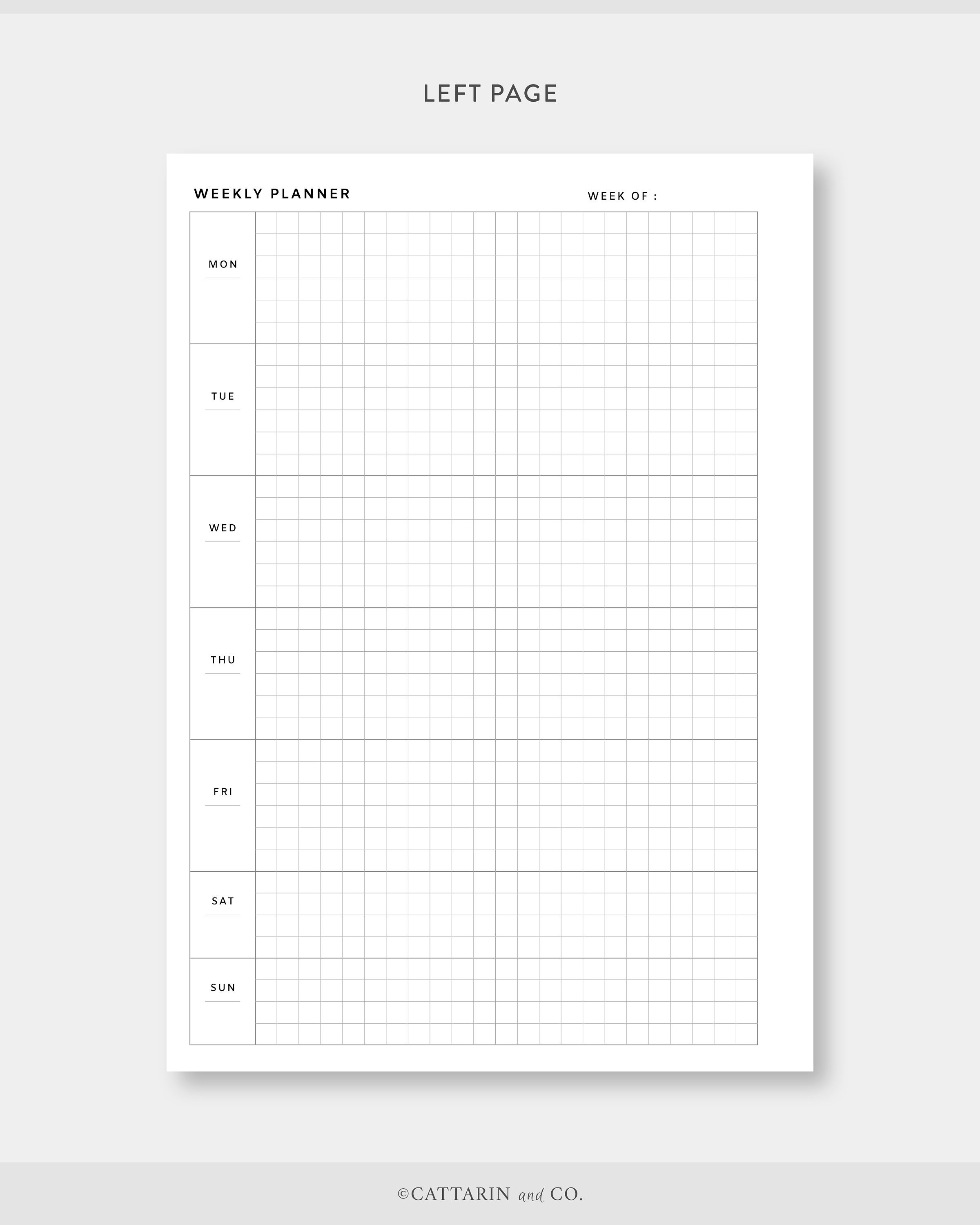 A5, Undated Weekly Planner Grid Paper Week on Two Pages WO2P 5x5 Graph ...