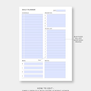 A6, Daily Planner Printable | Fillable , Editable | Day on One Page ...