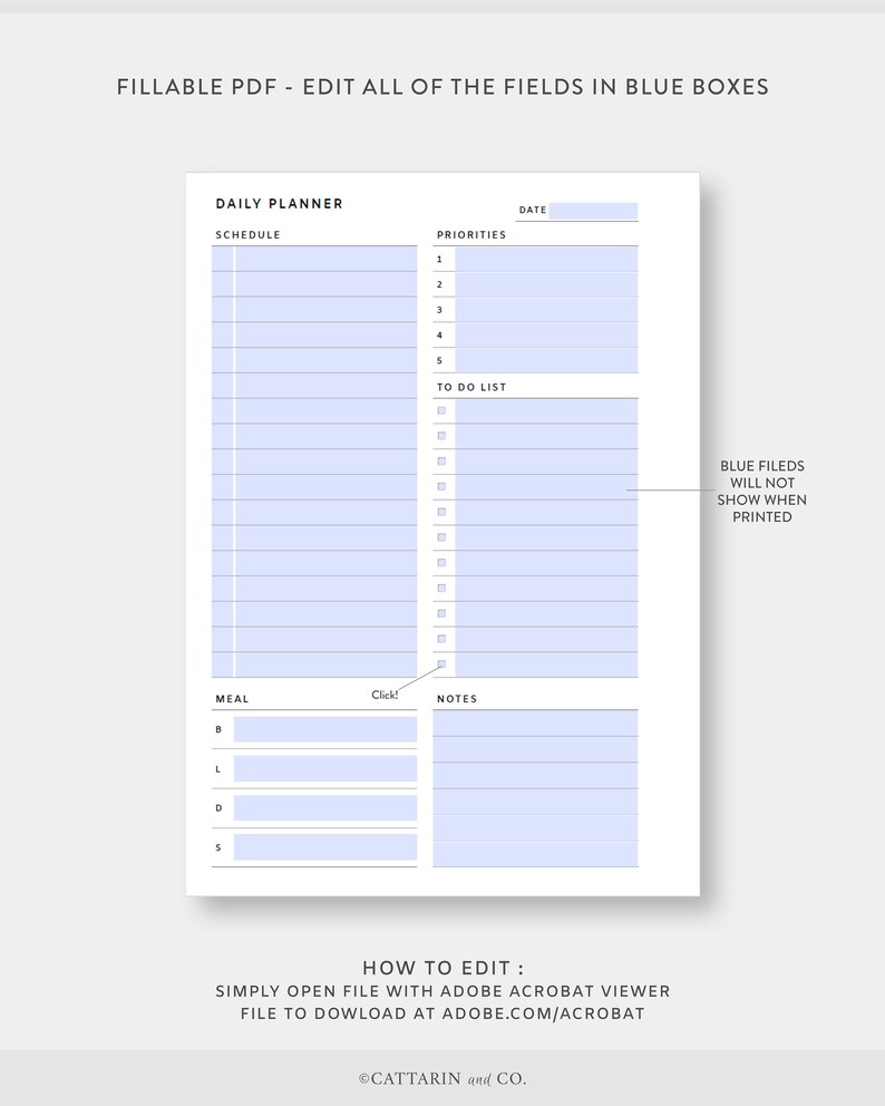 A6, Daily Planner Printable Fillable , Editable Day on One Page Undated ...