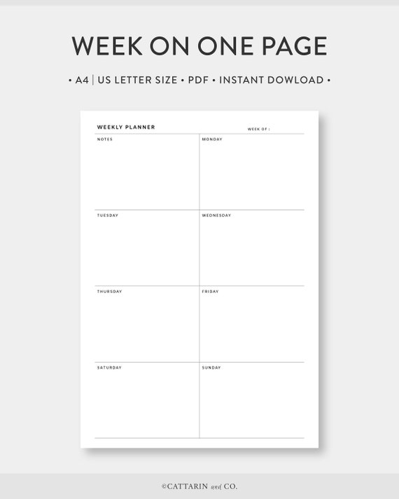 A4 US Letter Minimalist Weekly Planner Printable Week on - Etsy
