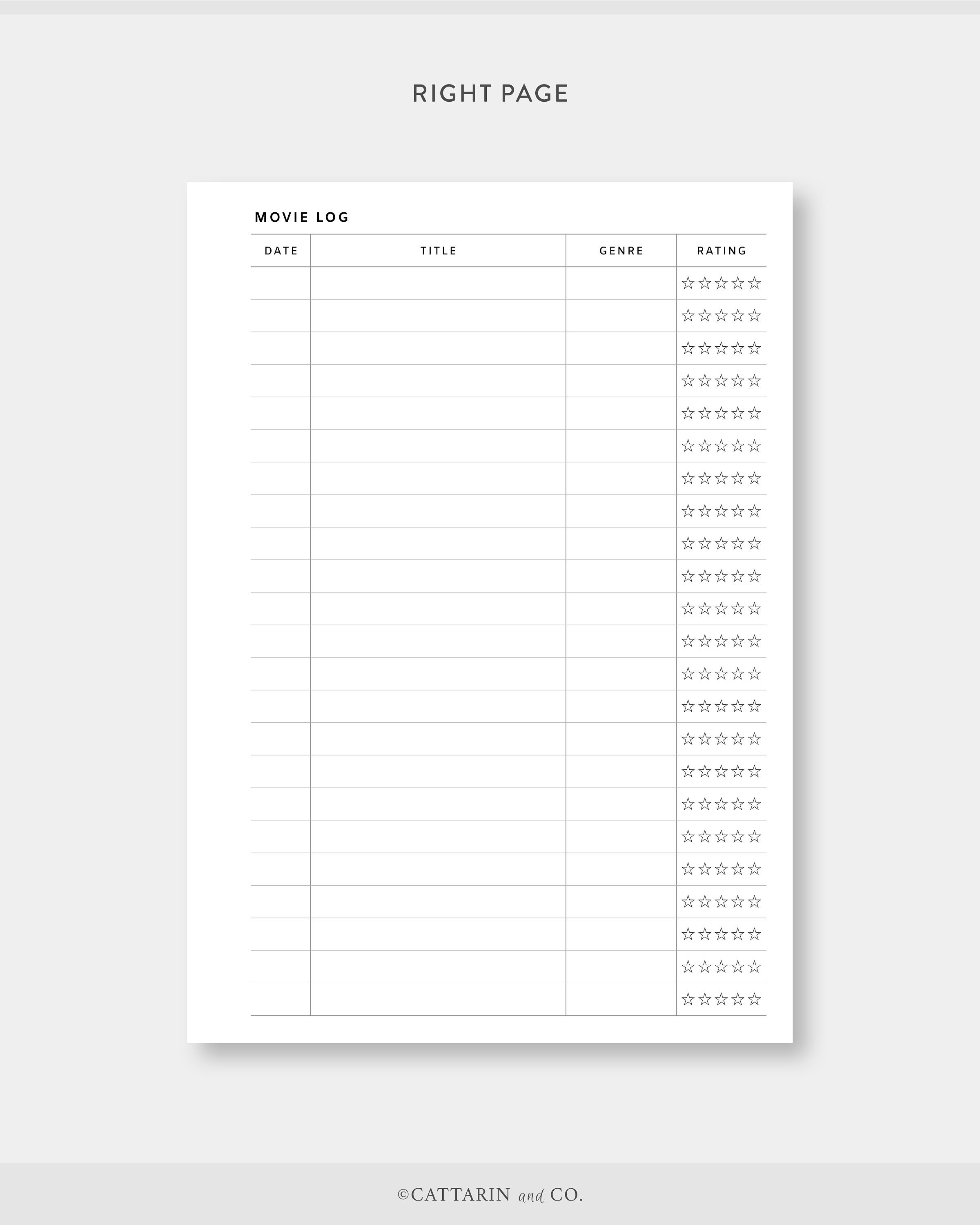 Personal Wide, Movie Log Printable | Movies to Watch | Movie Tracker ...