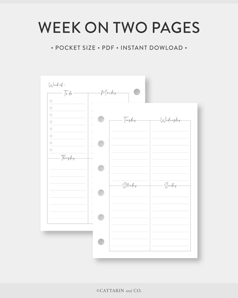 Pocket, Weekly Planner Printable Week on Two Pages Wo2p Undated ...