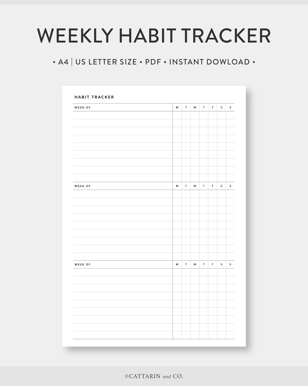 A4 | US Letter, Weekly Habit Tracker Printable | Routin Track | Simple ...
