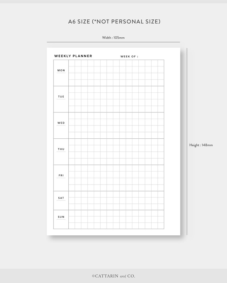 A6, Undated Weekly Planner Grid Paper | Week on Two Pages | WO2P 5x5 ...