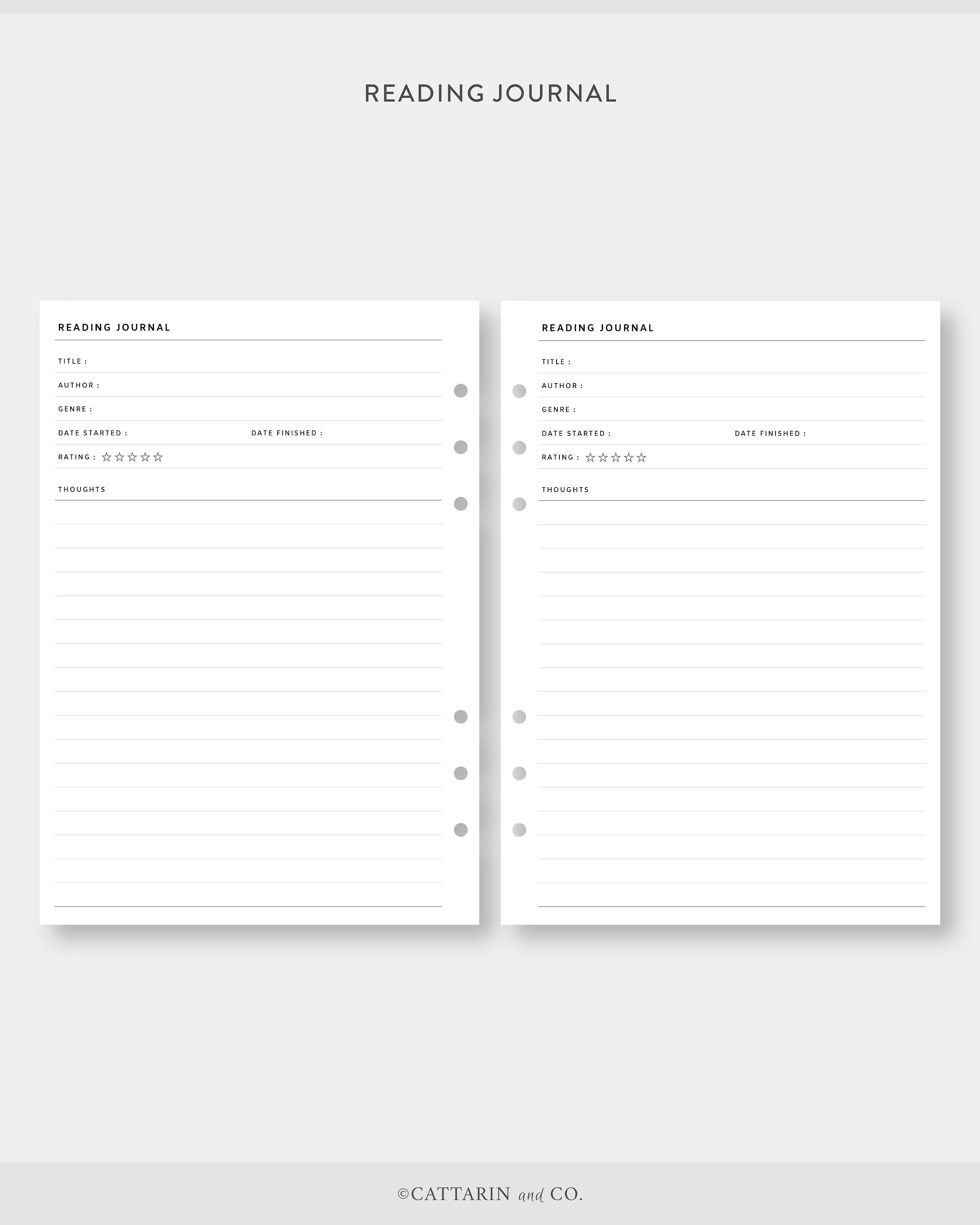 A5, Reading Journal, Log Printable Set | Book Review, List | Simple ...