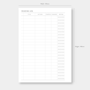 A6, Reading Journal, Log Printable Set | Book Review, List | Simple ...