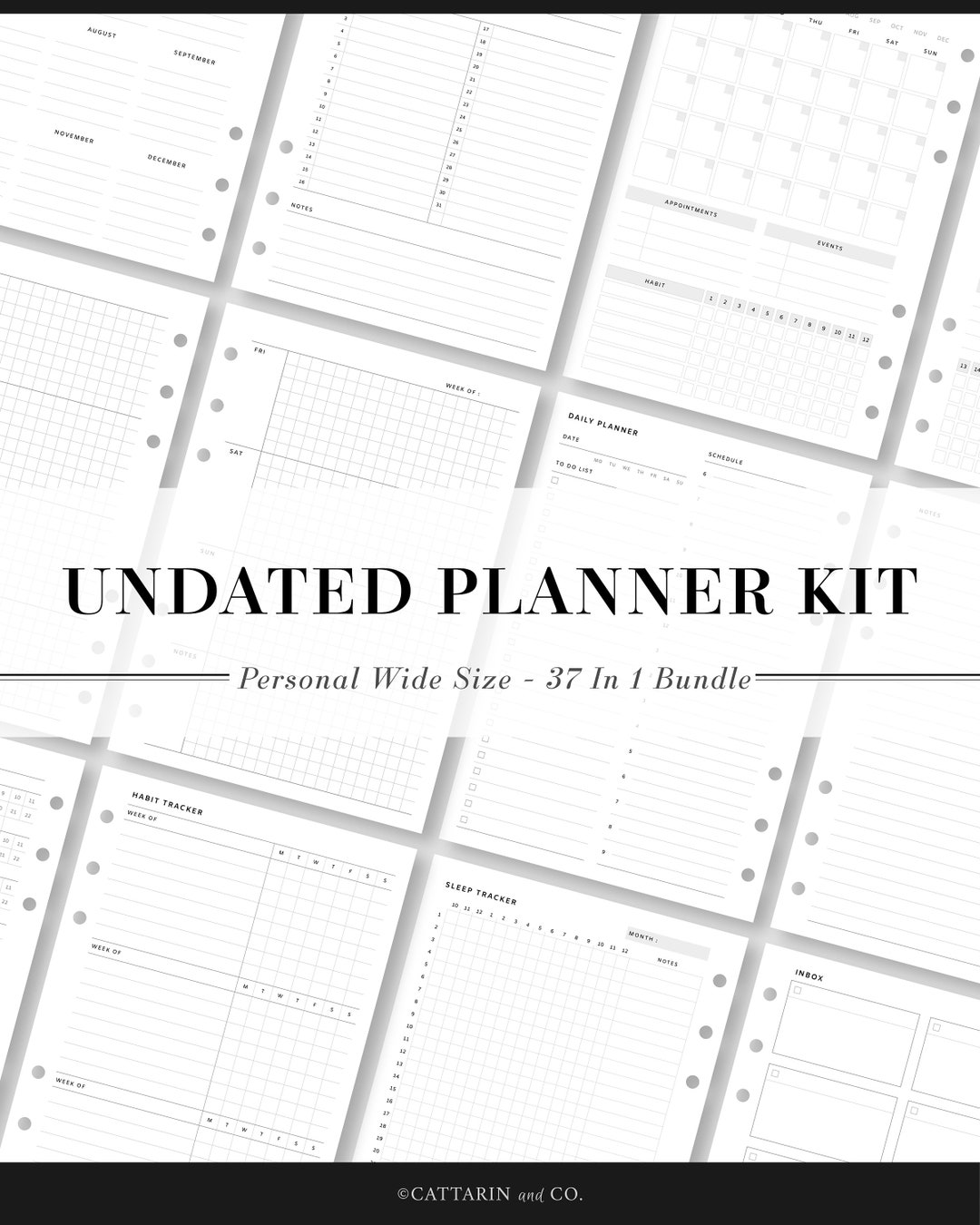 Personal Wide, Undated Planner Bundle | Printable Planner Kit | Yearly ...