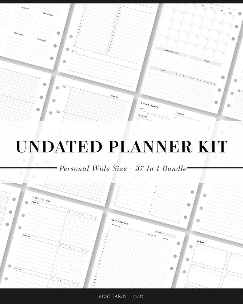 Personal Wide, Undated Planner Bundle | Printable Planner Kit | Yearly ...