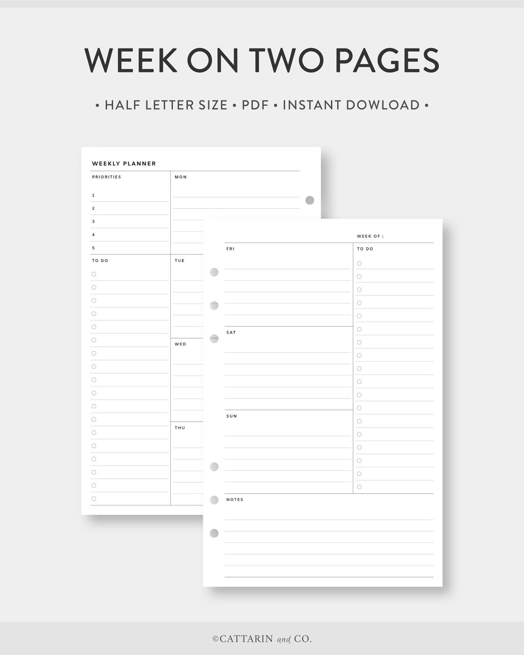 Half Letter, Weekly Planner Printable | Week on Two Pages | Effective ...