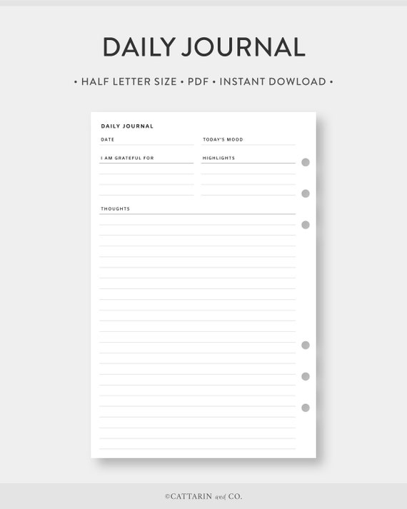 Half Letter Daily Journal Printable Lined Daily Diary - Etsy