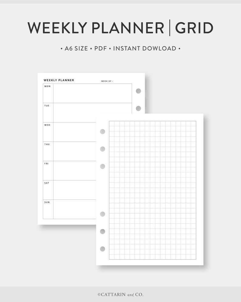 A6, Weekly Planner Printable Grid Paper Week on Two Pages Undated ...