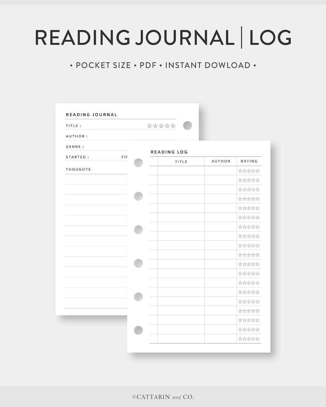 Pocket, Reading Journal, Log Printable Set | Book Review, List | Simple ...