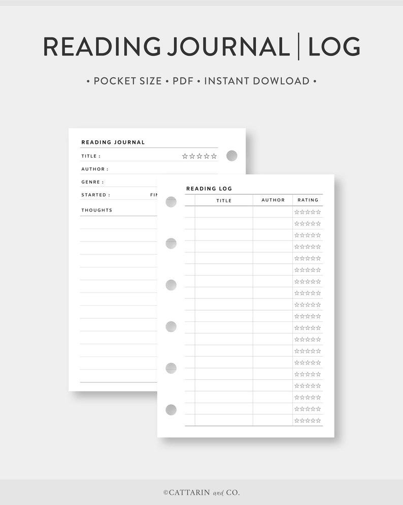 Pocket, Reading Journal, Log Printable Set | Book Review, List | Simple ...
