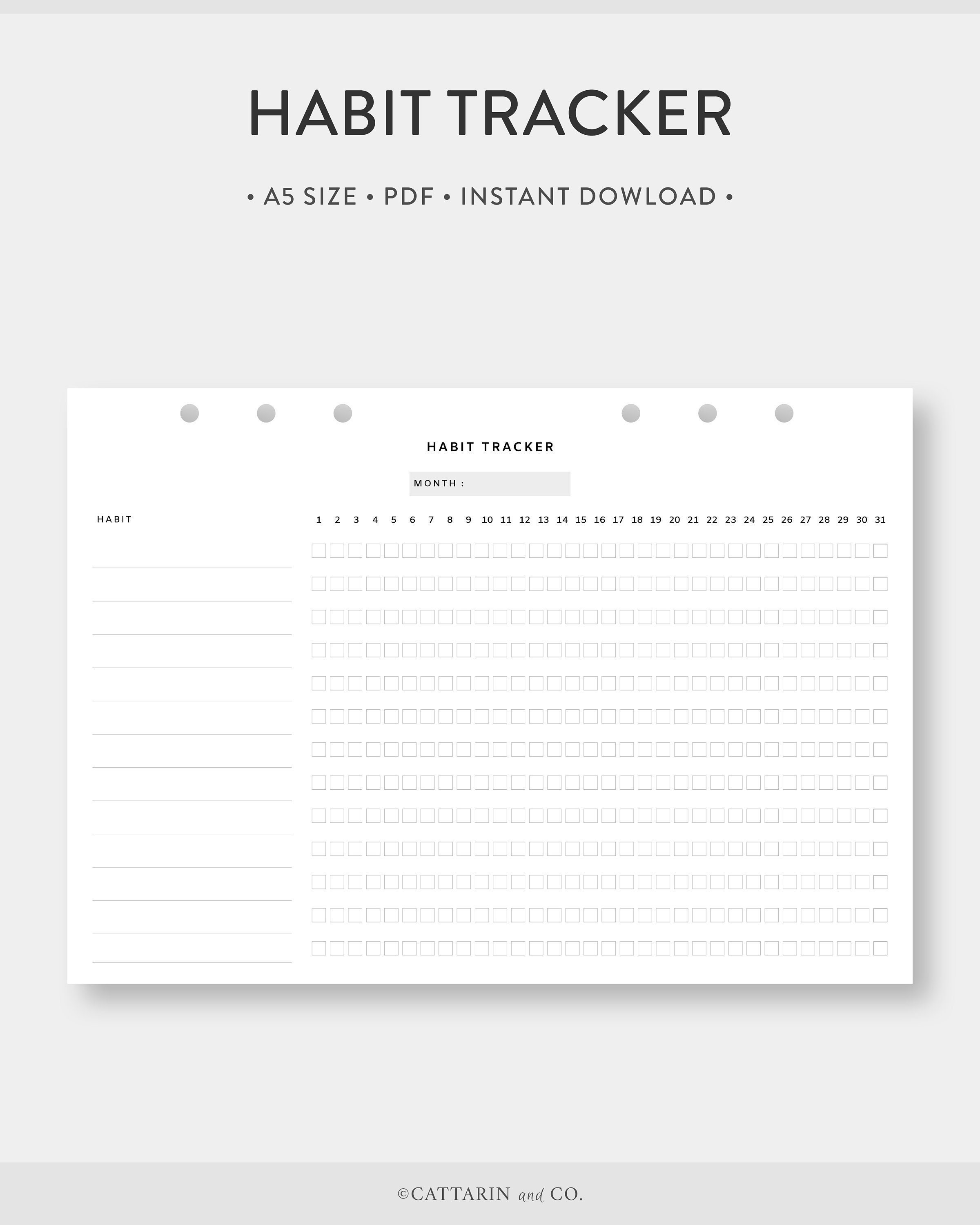 A5, Habit Tracker Printable Landscape Layout - Etsy