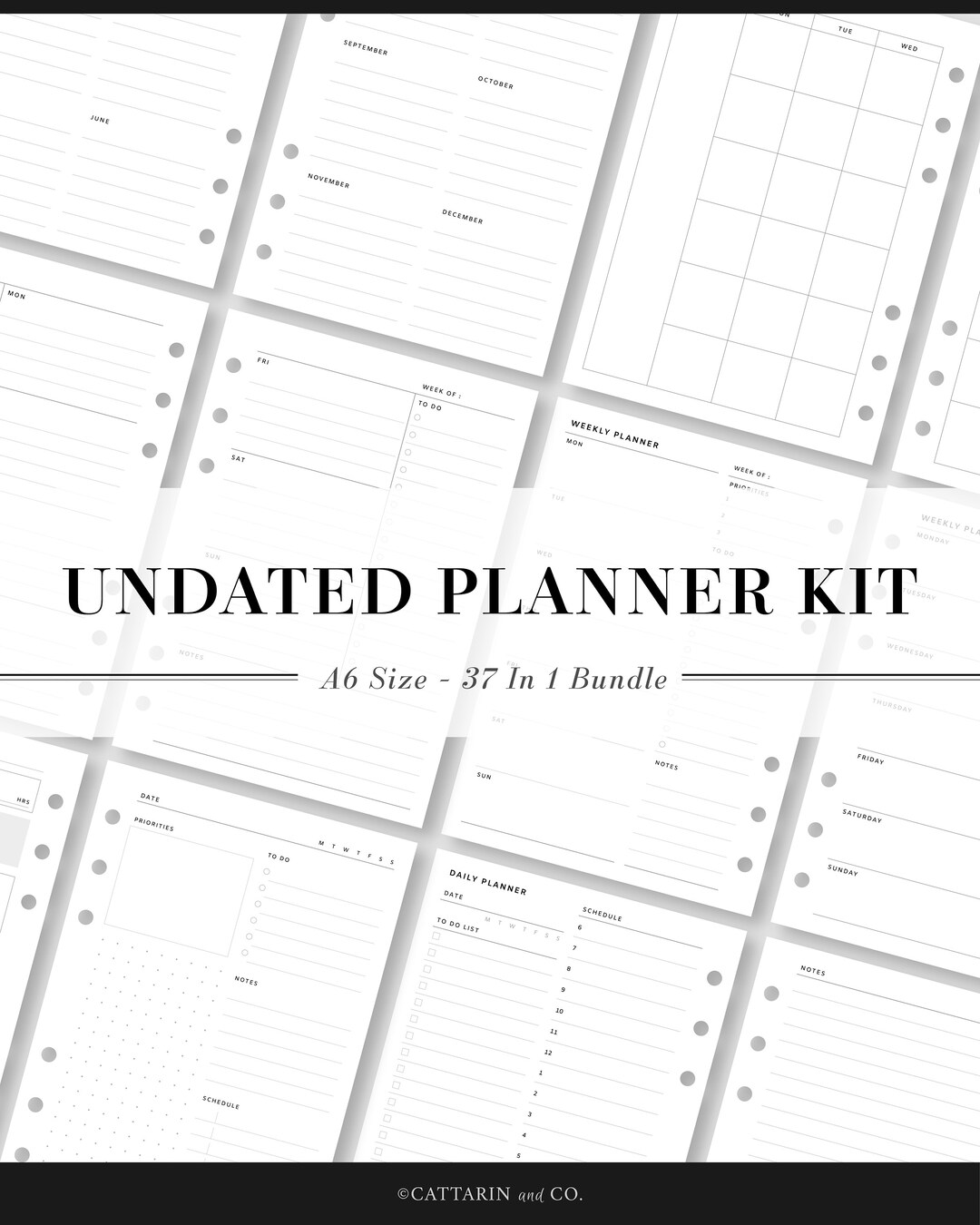 A6, Undated Planner Bundle | Printable Planner Kit | Yearly, Monthly ...