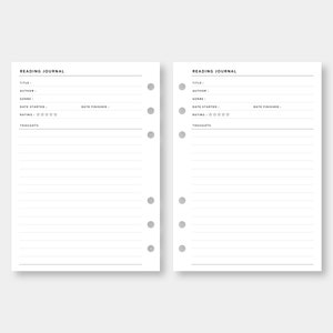 A6, Reading Journal, Log Printable Set | Book Review, List | Simple ...
