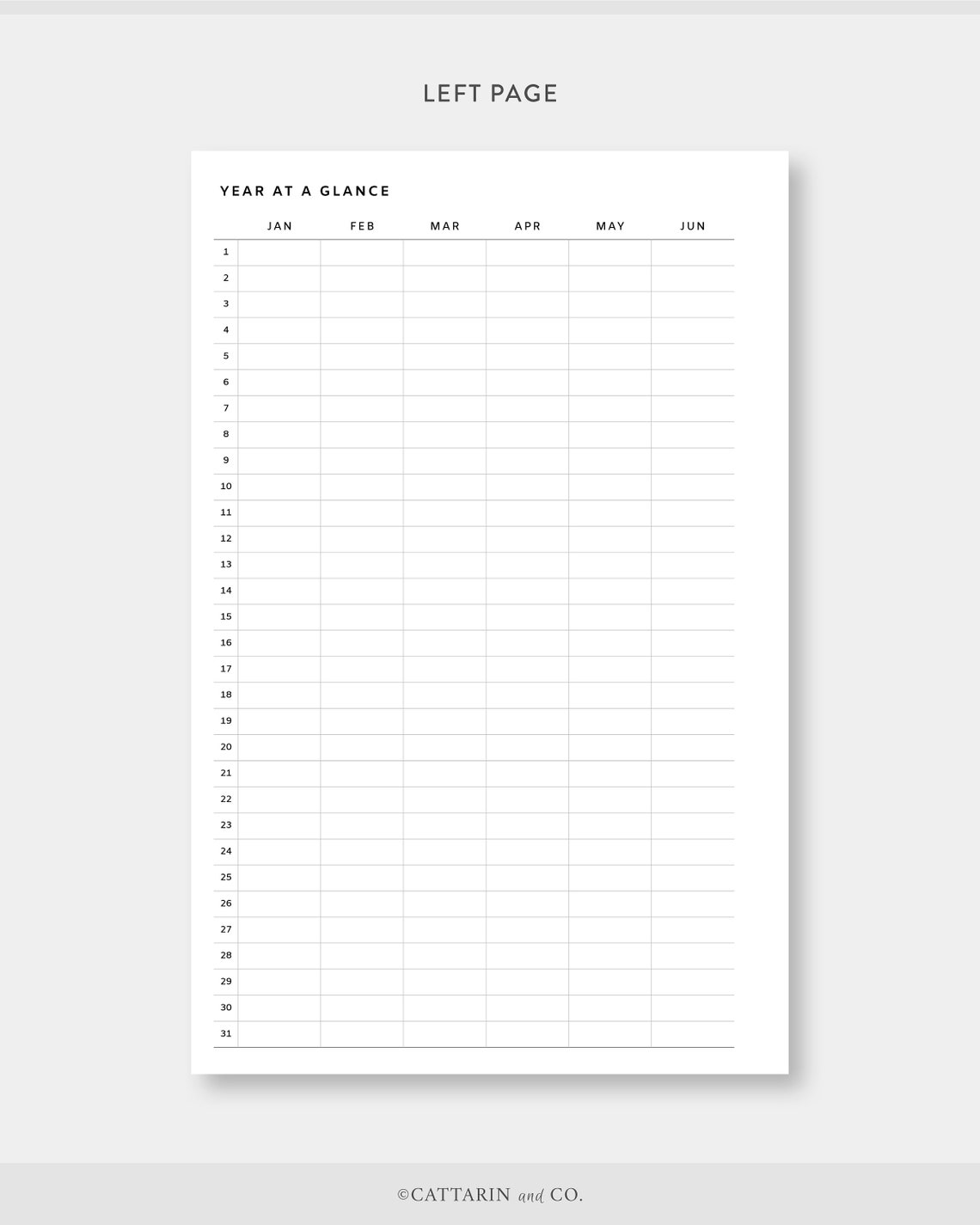 Half Letter, Year at a Glance | Year on Two Pages | Yearly Overview ...