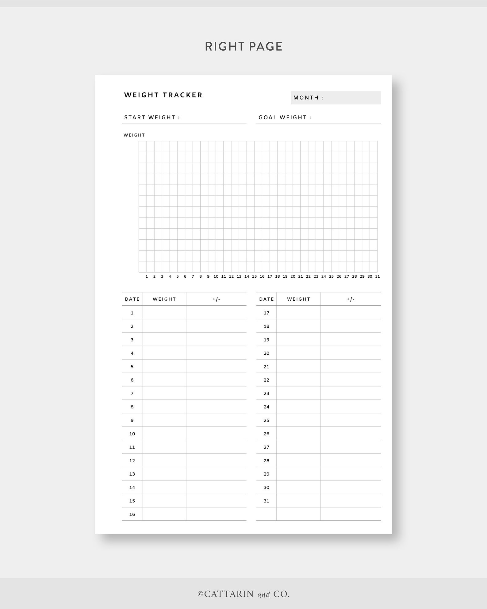 Half Letter, Weight Tracker Printable Monthly Weight Loss Chart ...