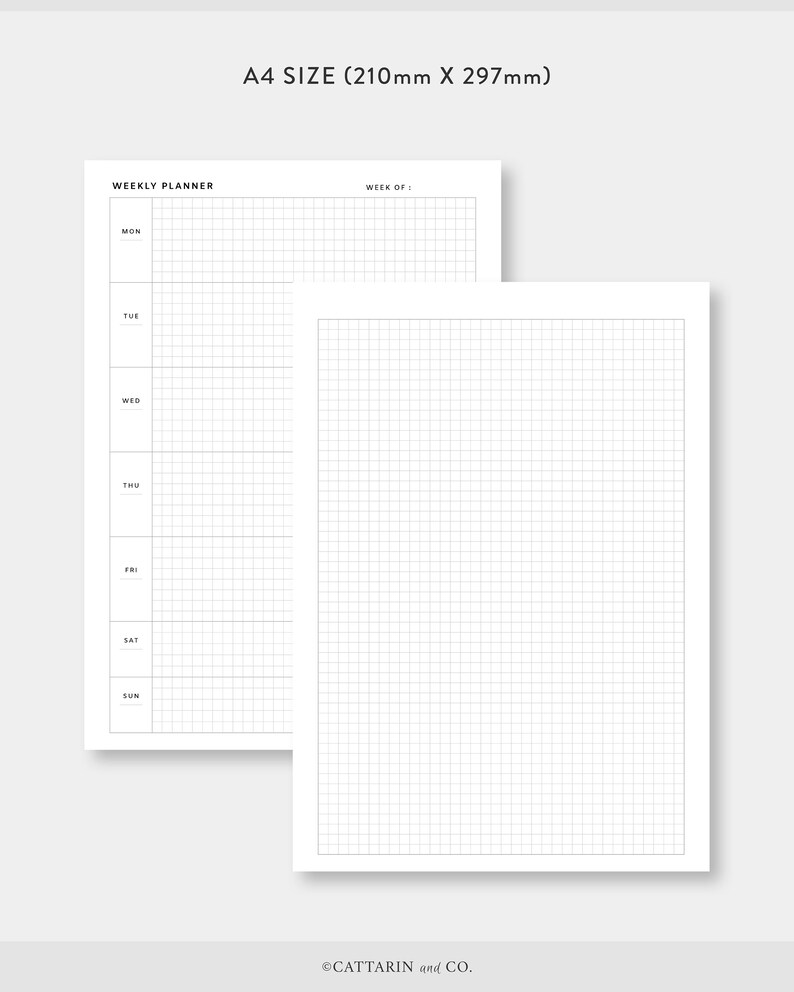 A4 | US Letter, Undated Weekly Planner Grid Paper | Week on Two Pages ...