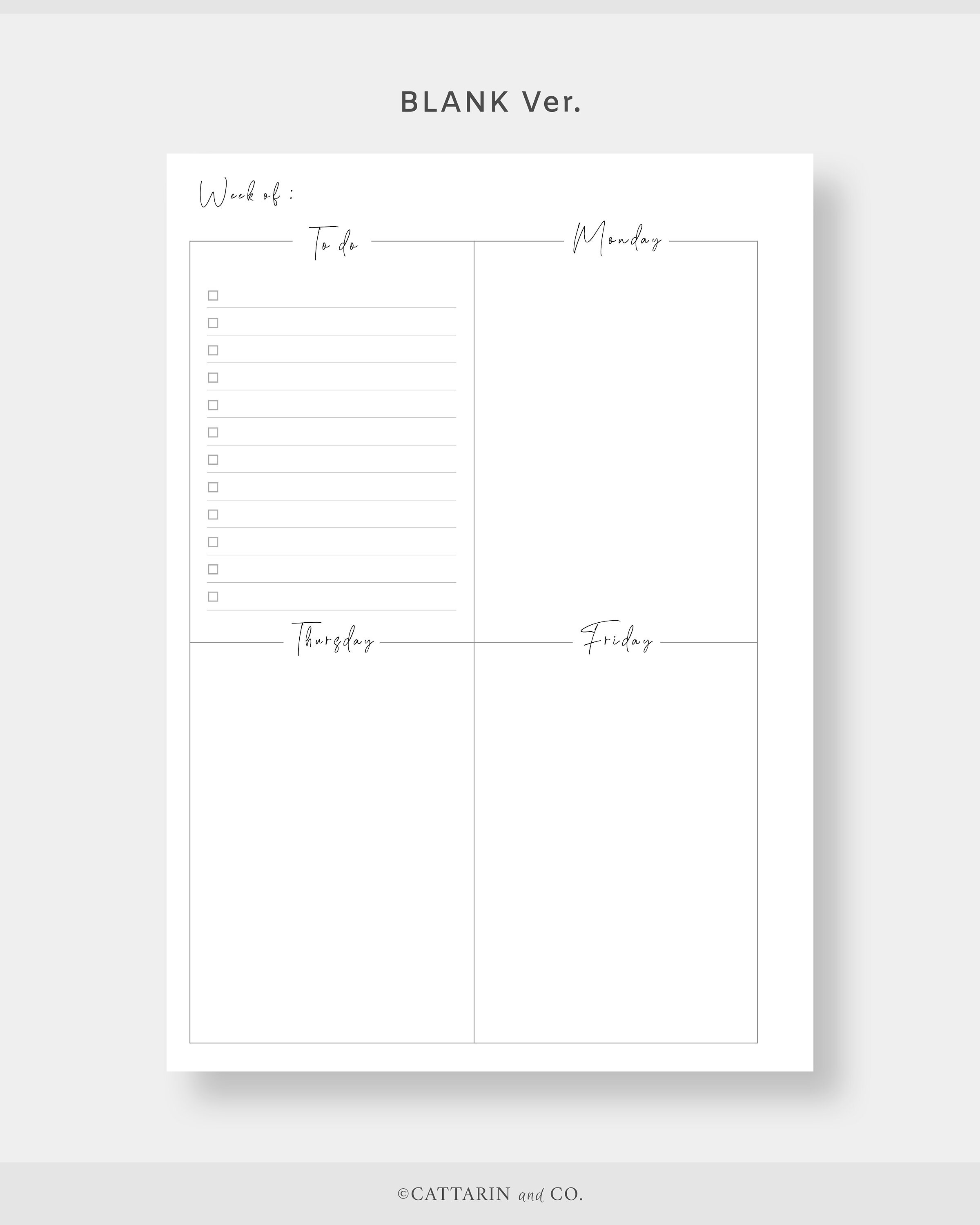 A5, Weekly Planner Printable Week on Two Pages Wo2p Undated Template ...