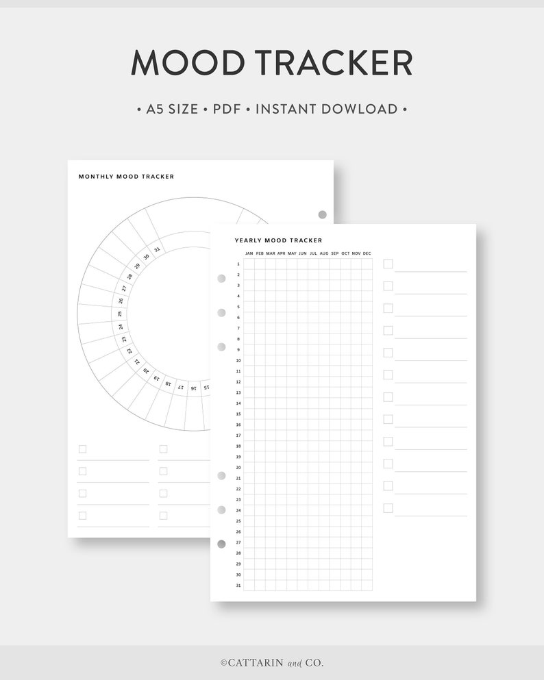 A5, Mood Tracker Printable Monthly, Yearly Mood Chart, Emotional ...