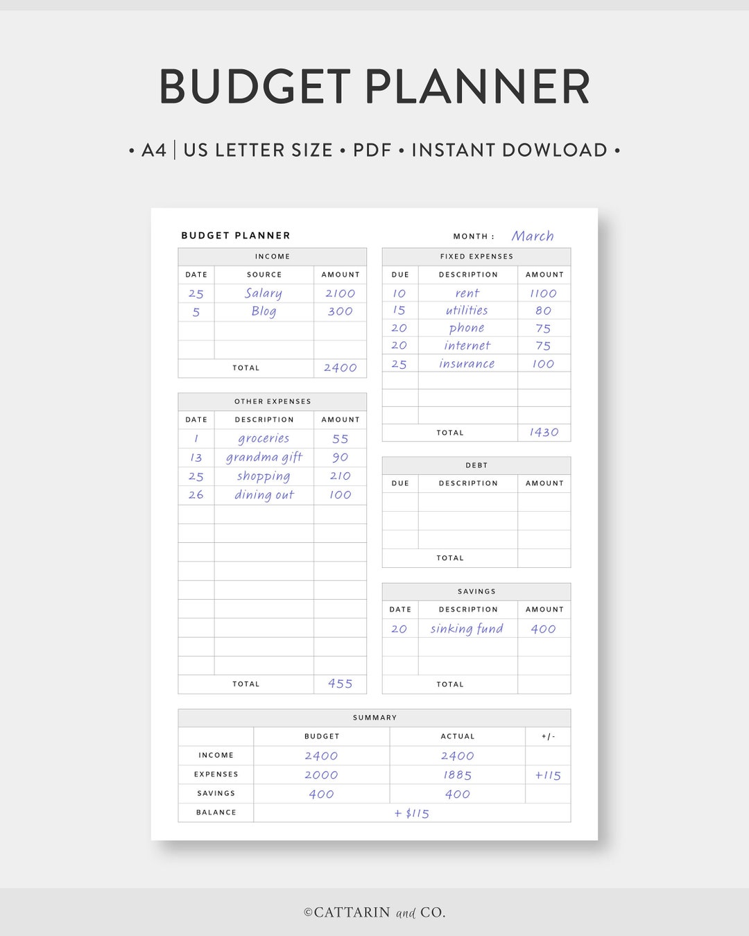 A4 | US Letter, Budget Planner Printable - Etsy