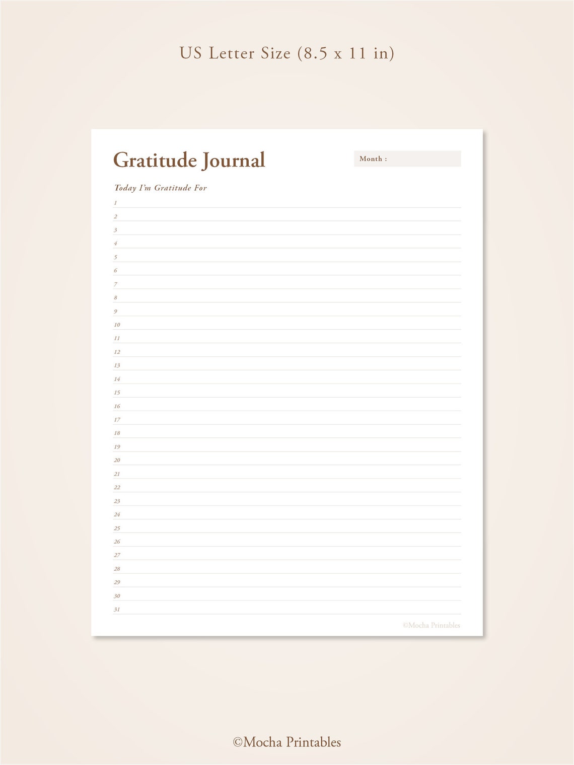 Gratitude Journal | A4, A5, US Letter, Half Letter, Personal, Personal ...