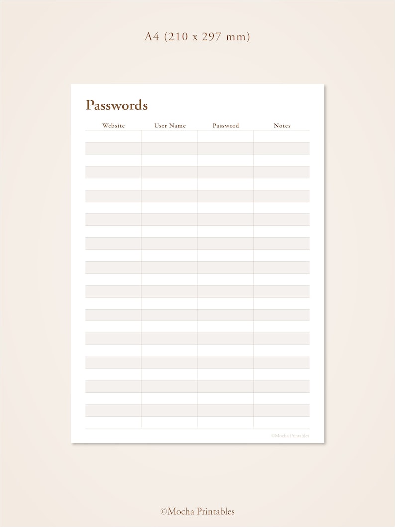Password Tracker Printable Password Log Password Keeper A4, A5, US ...