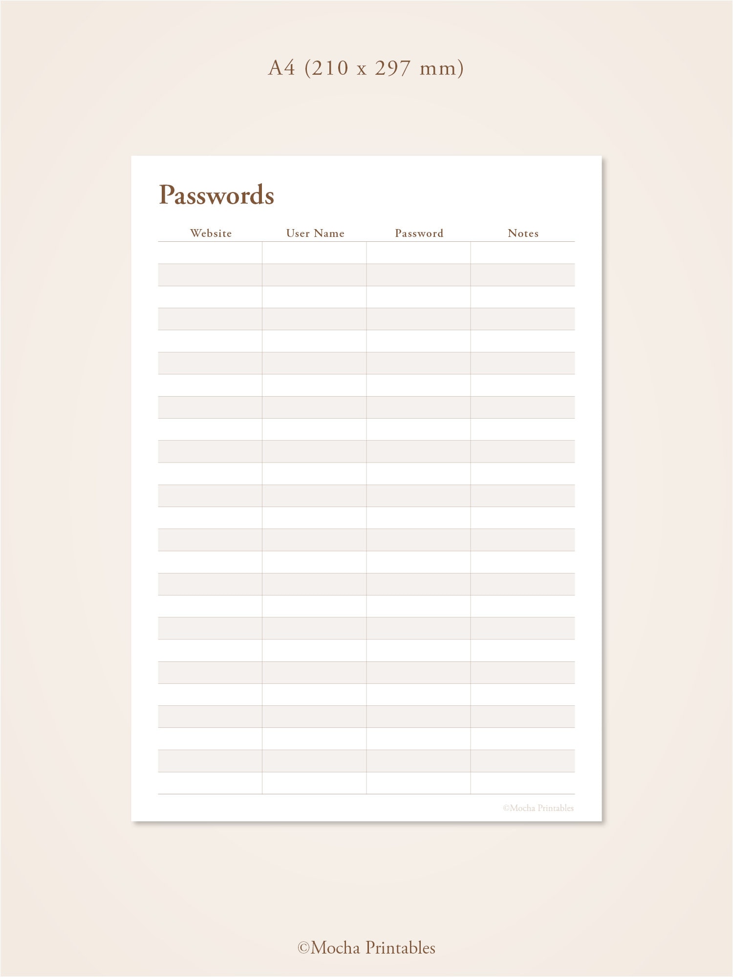 Password Tracker Printable Password Log Password Keeper A4, A5, US ...