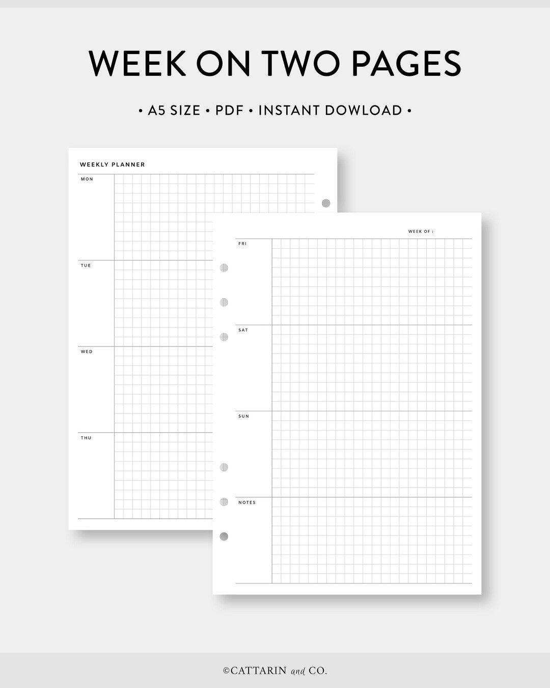 A5, Weekly Planner Printable Grid | Week on Two Pages | Undated ...