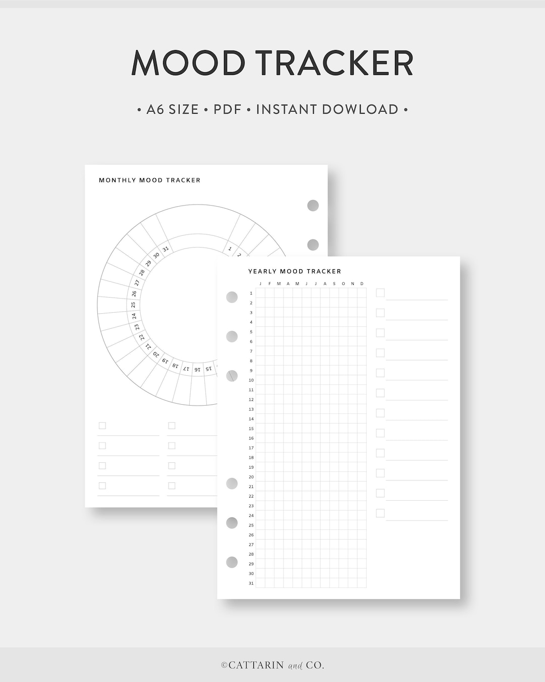 A6, Mood Tracker Printable | Monthly, Yearly Mood Chart, Emotional ...