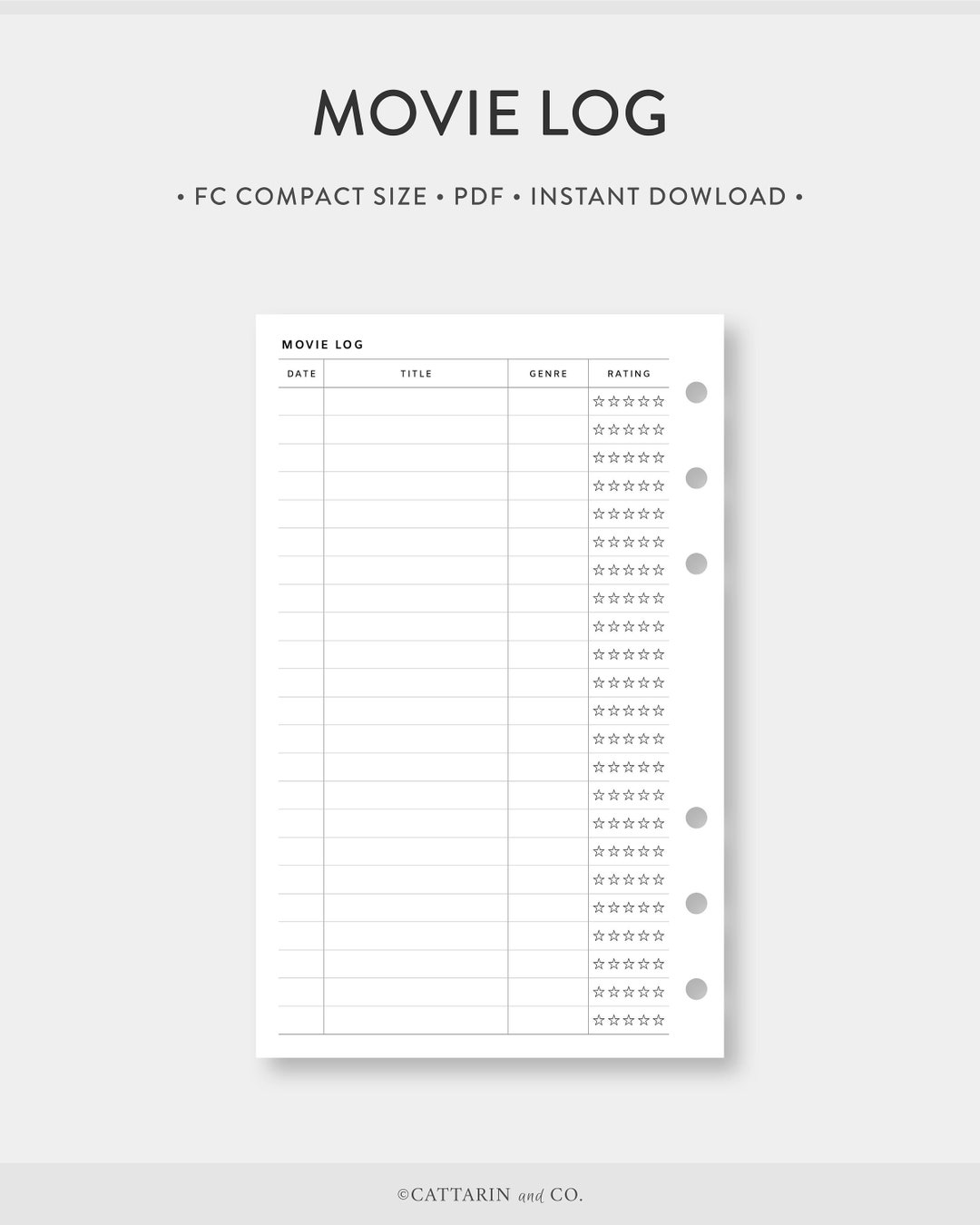FC Compact, Movie Log Printable | Movies to Watch | Movie Tracker ...