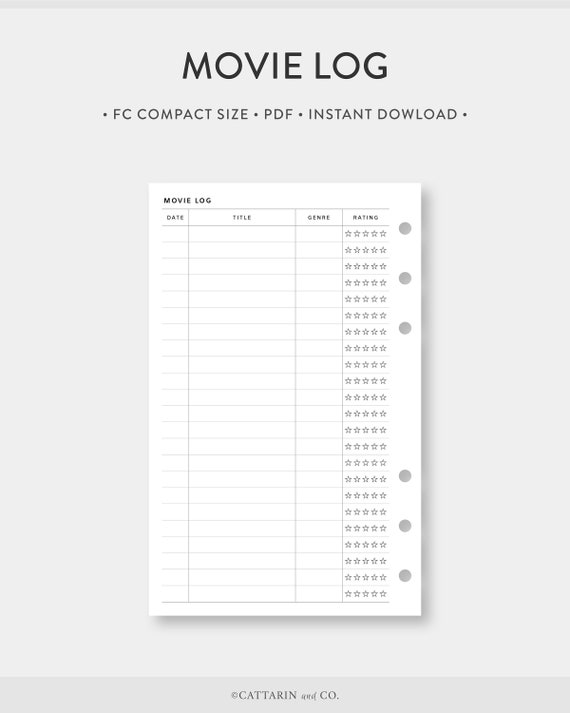 FC Compact Movie Log Printable Movies to Watch Netflix - Etsy