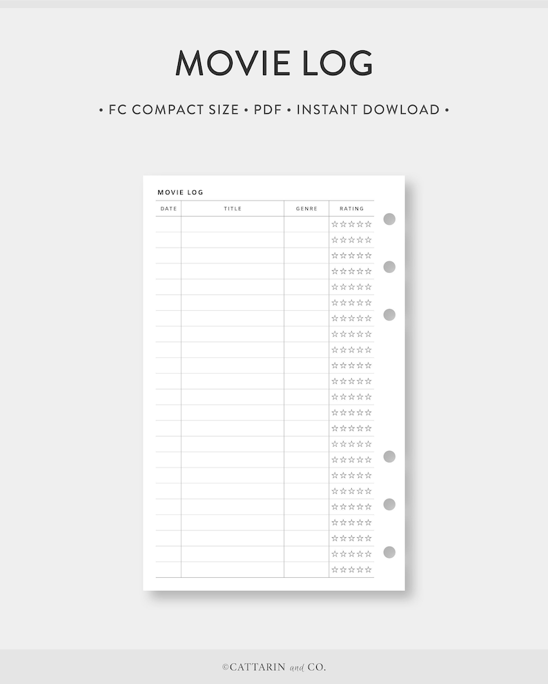 FC Compact, Movie Log Printable | Movies to Watch | Movie Tracker ...