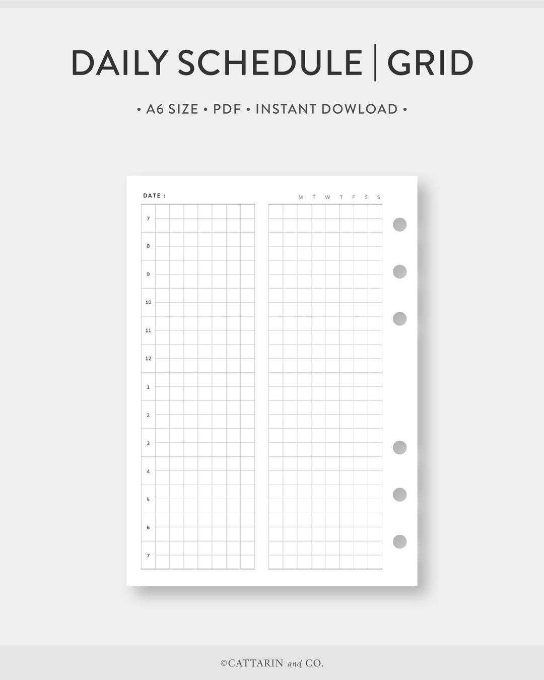 A6, Daily Planner Printable, Grid Notes | Day on One Page | Undated ...